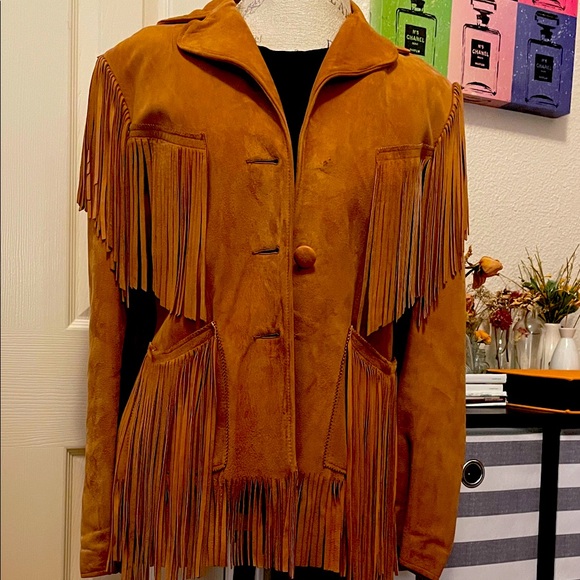 Geronimo | Jackets & Coats | Chic Fringed Leather Jacket In Rich Brown ...